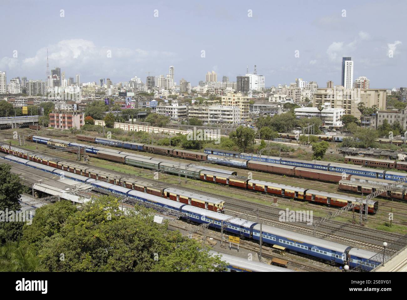 Aerial view of Dadar Railway Station with tracks and trains, Dadar ...