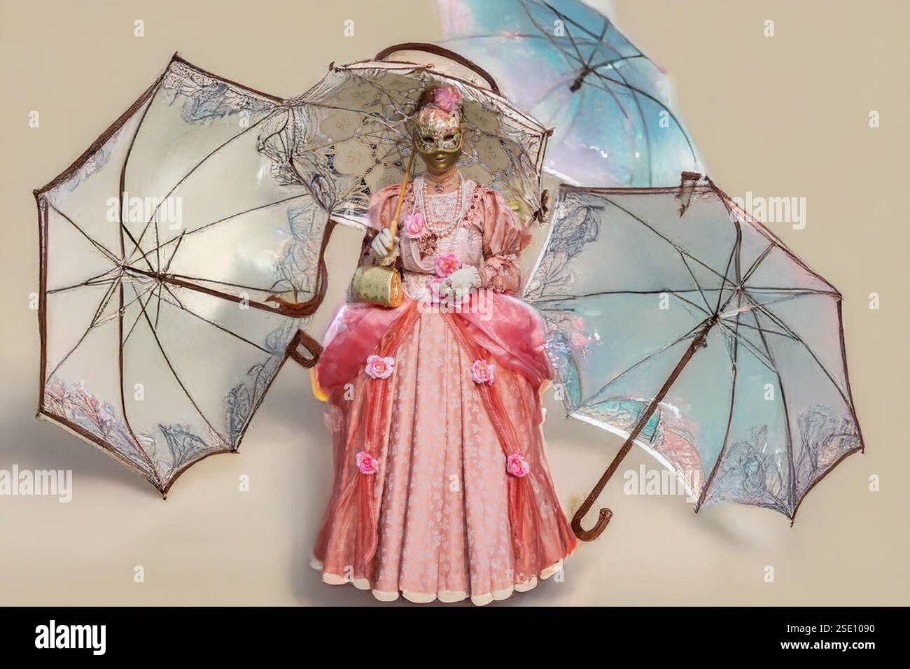 The splendid carnival costume with the little decorated umbrellas Stock ...