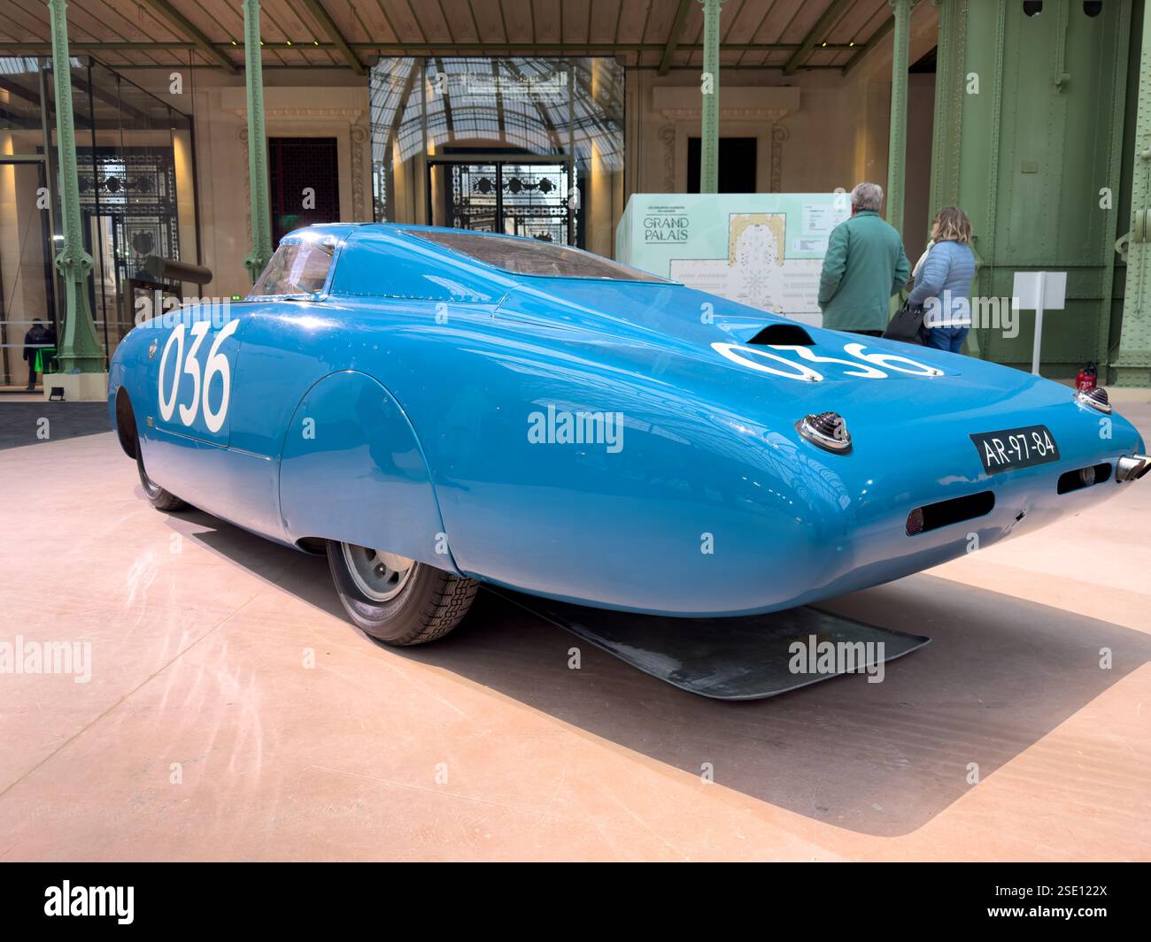 Classic blue racing car on display at an exhibition in Paris Stock ...
