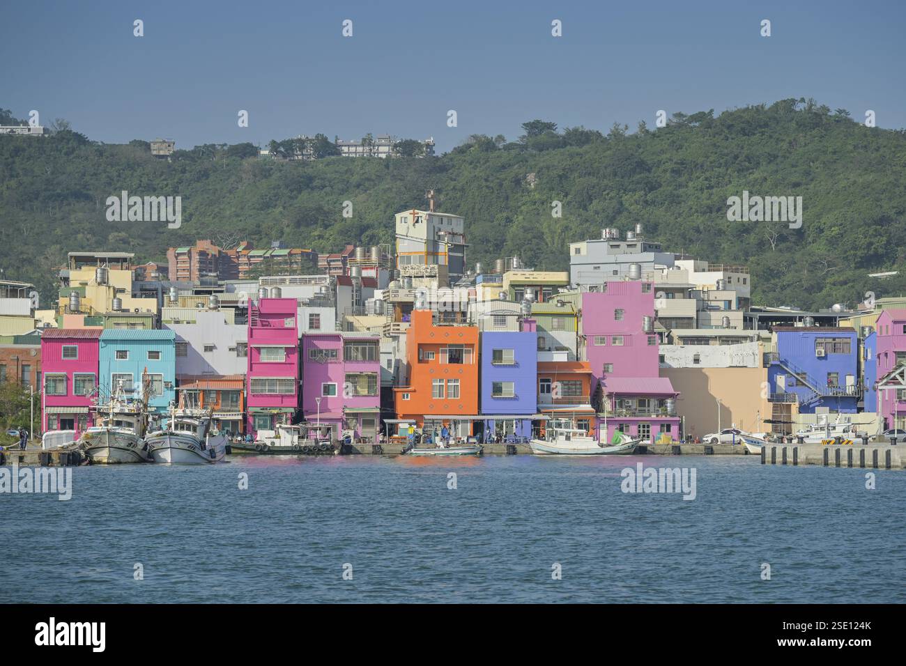 Colourful houses at the fishing port of Gushan, Kaohsiung, Taiwan, Asia ...