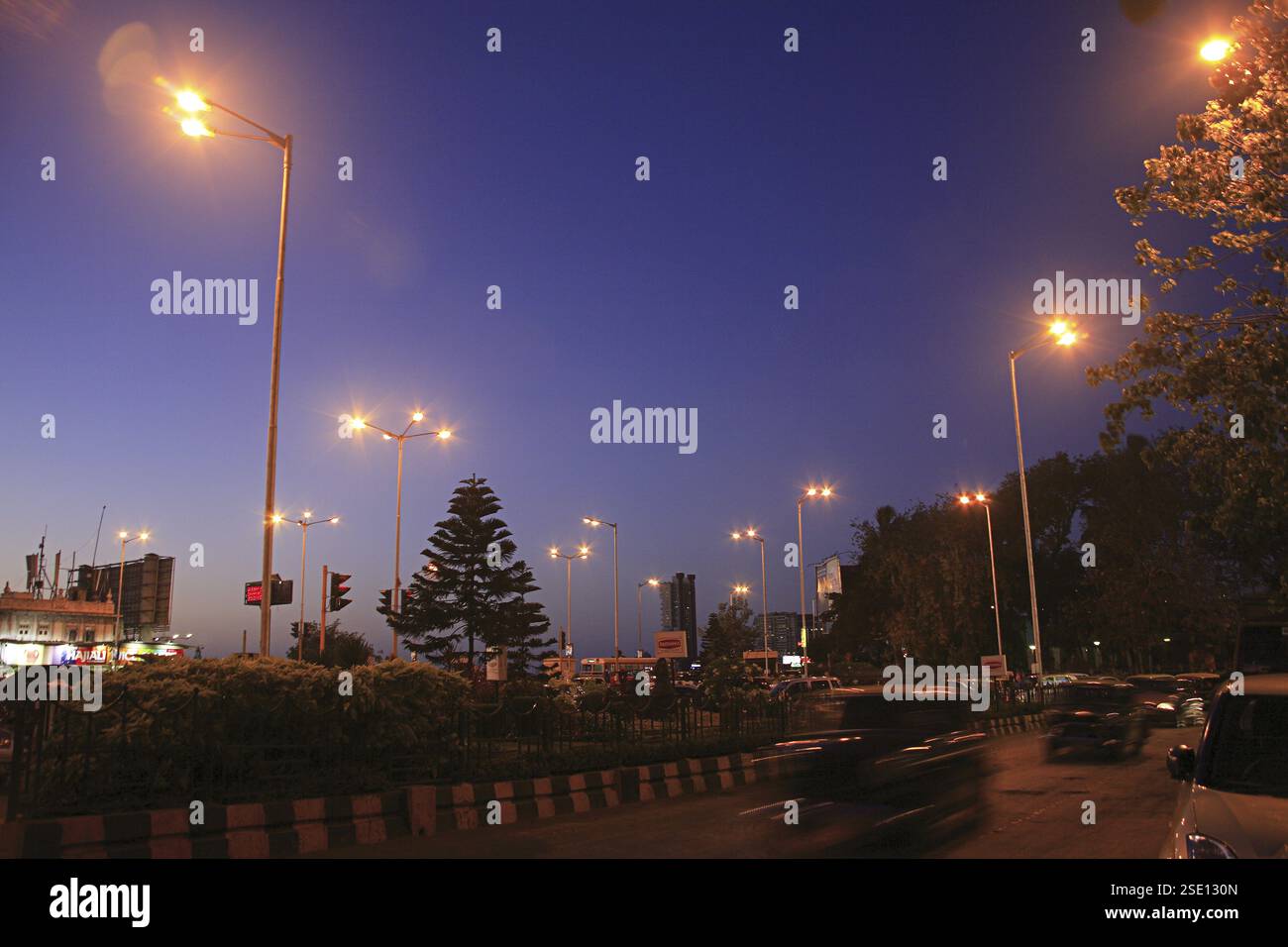Night street light and traffic on road, Mahalakshmi, Bombay Mumbai ...