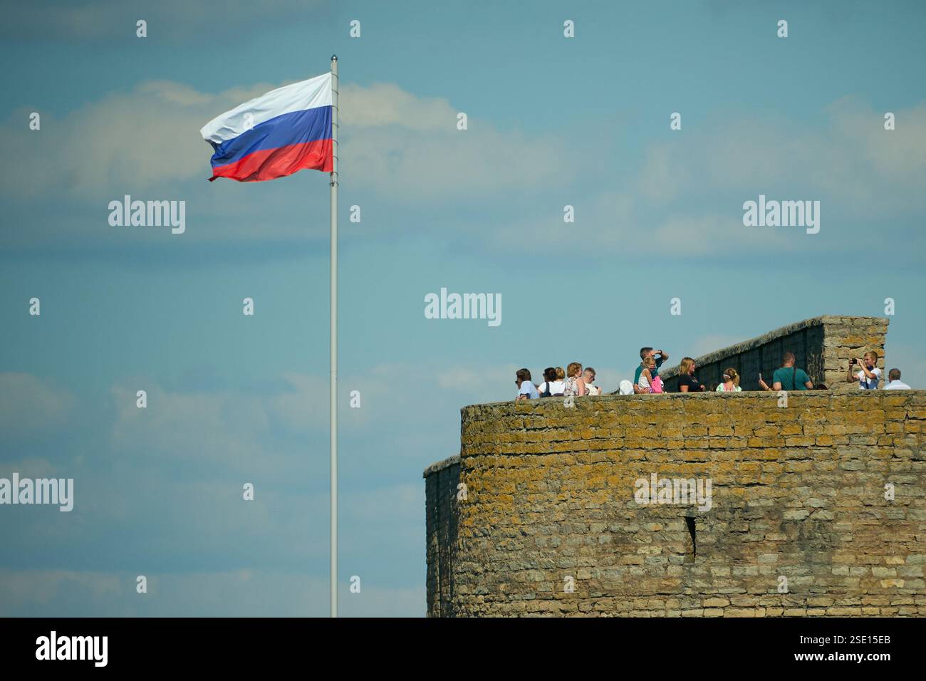 Narva, Estonia. 24th July, 2024. Te Russian flag is seen flying on the ...