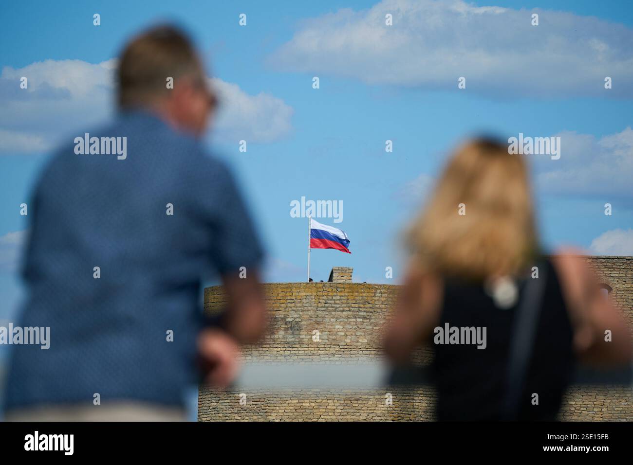 Narva, Estonia. 24th July, 2024. Te Russian flag is seen flying on the ...