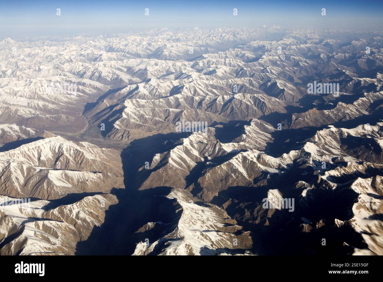 Aerial view of snow covered Himalayan mountains, Ladakh, Jammu and ...