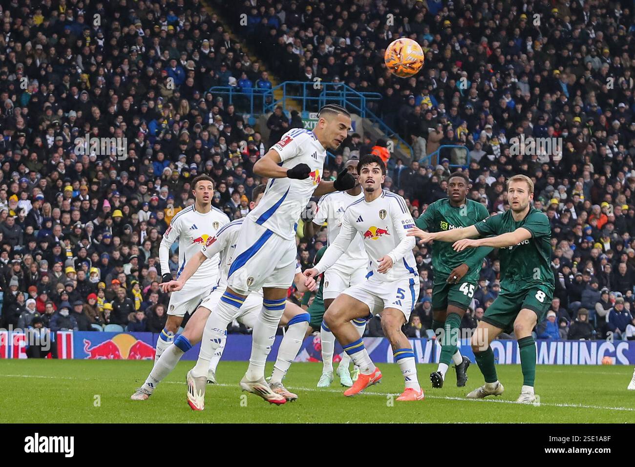 Mateo Joseph Of Leeds United heads the ball during the Leeds United FC ...