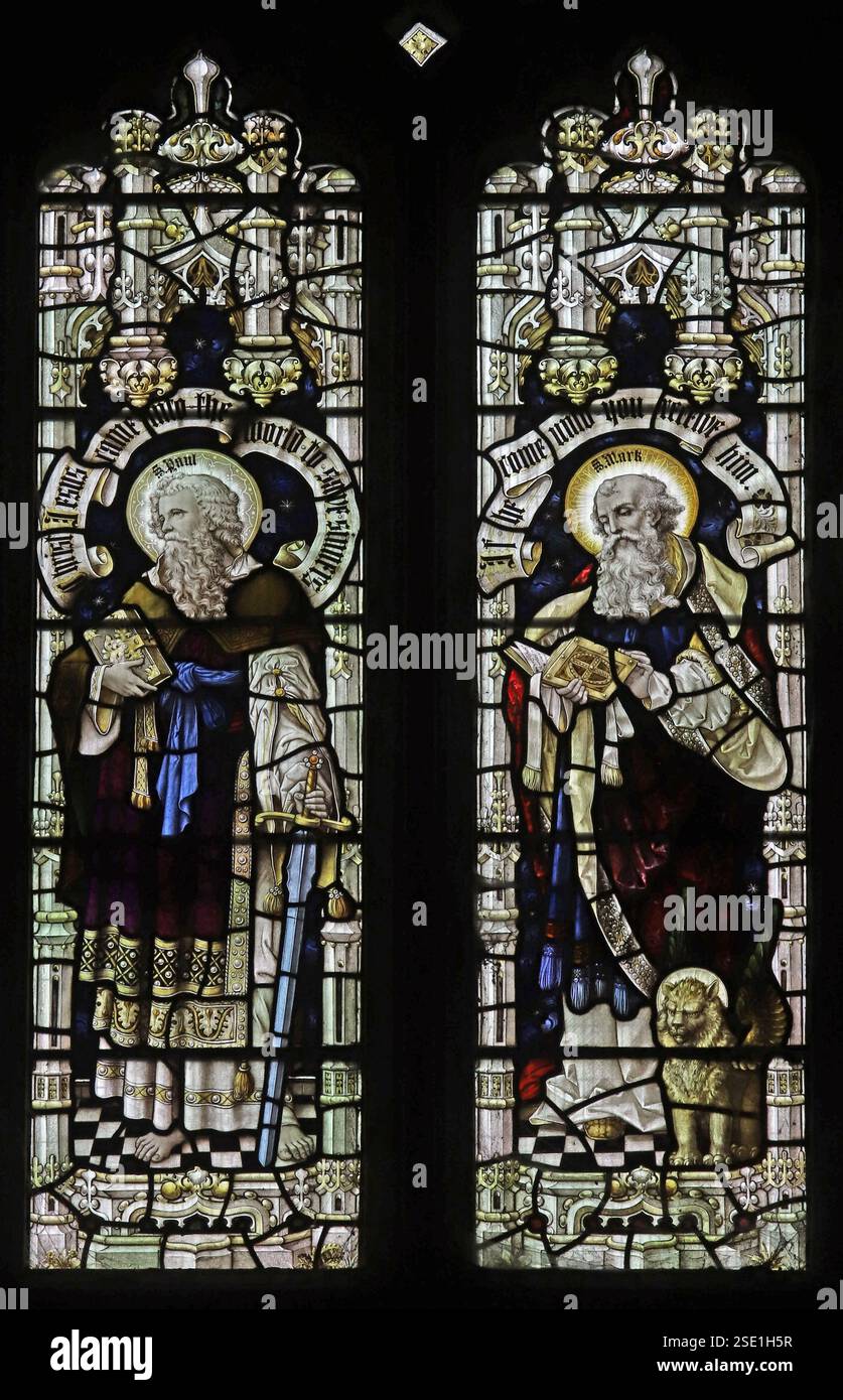 Stained glass window by Percy Bacon & Brothers depicting Saints Paul ...