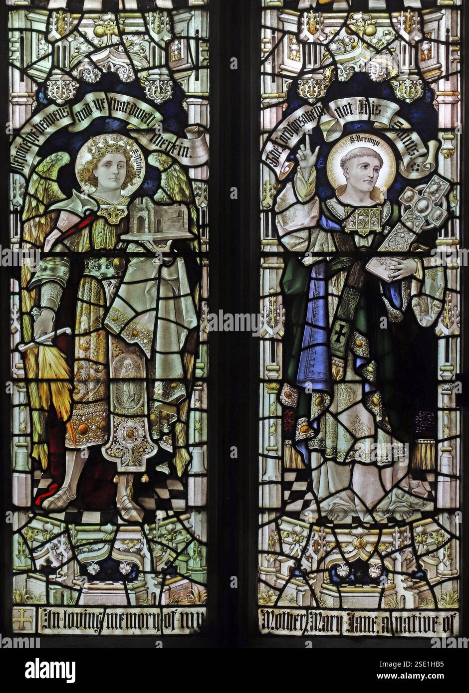 Stained glass window by Percy Bacon & Brothers depicting St Michael and ...
