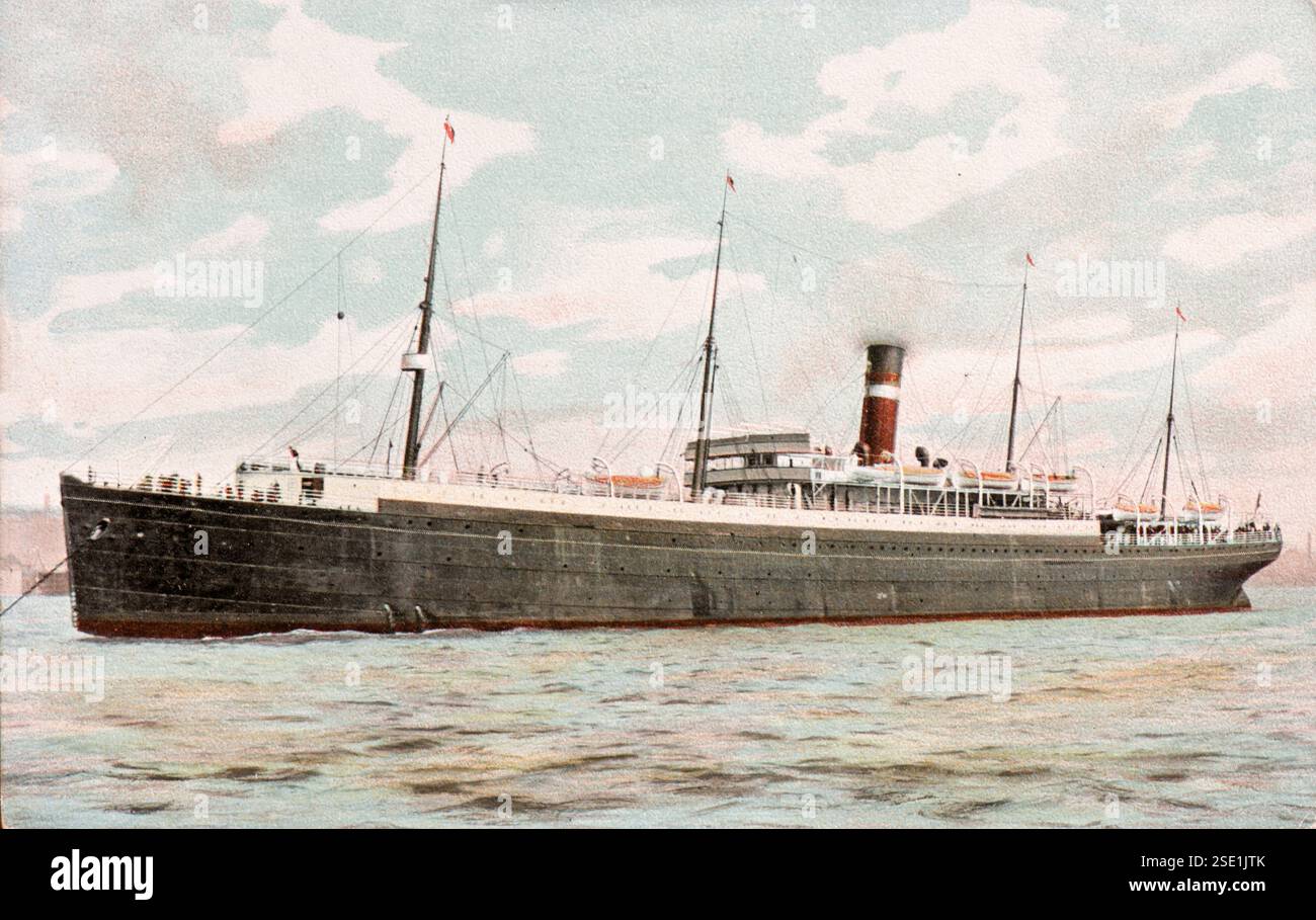 Postcard showing the passenger ship, S.S. Dominion, somewhere off the ...