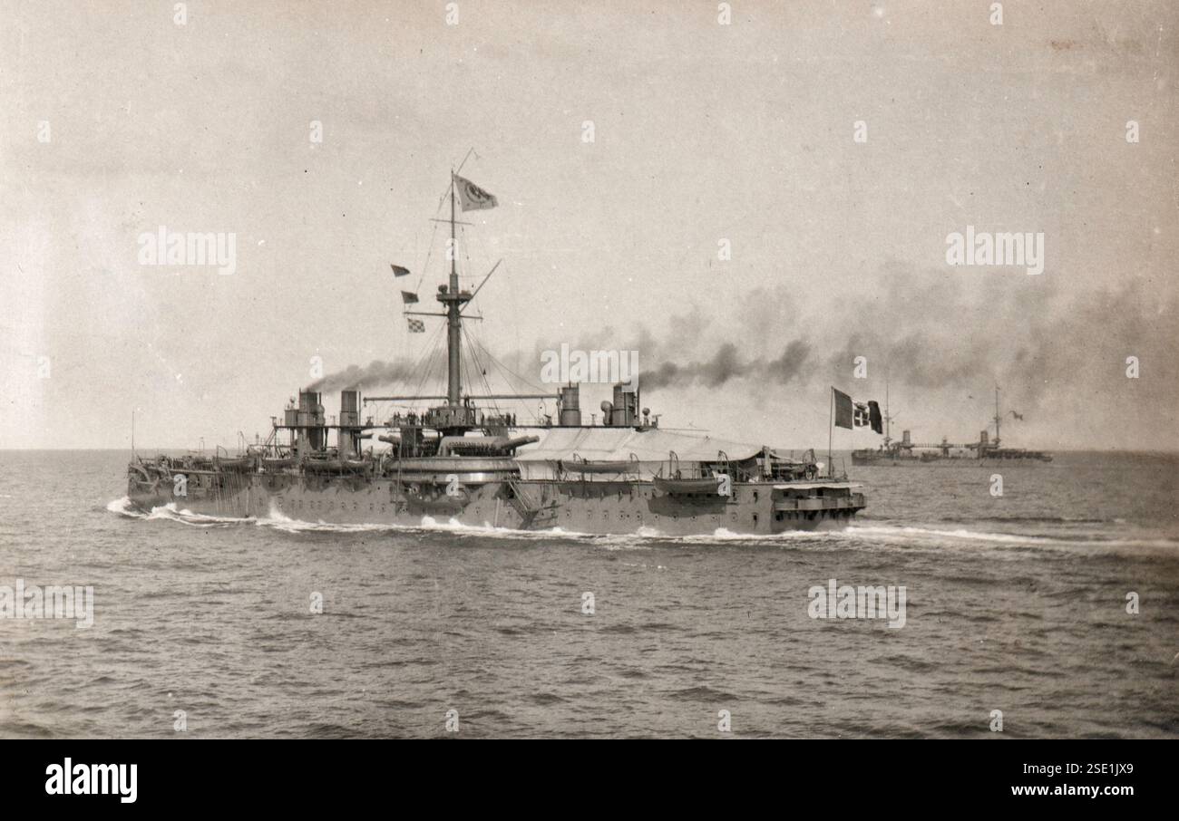 The battleship of the Royal Italian Navy, Lepanto, sailing in the ...