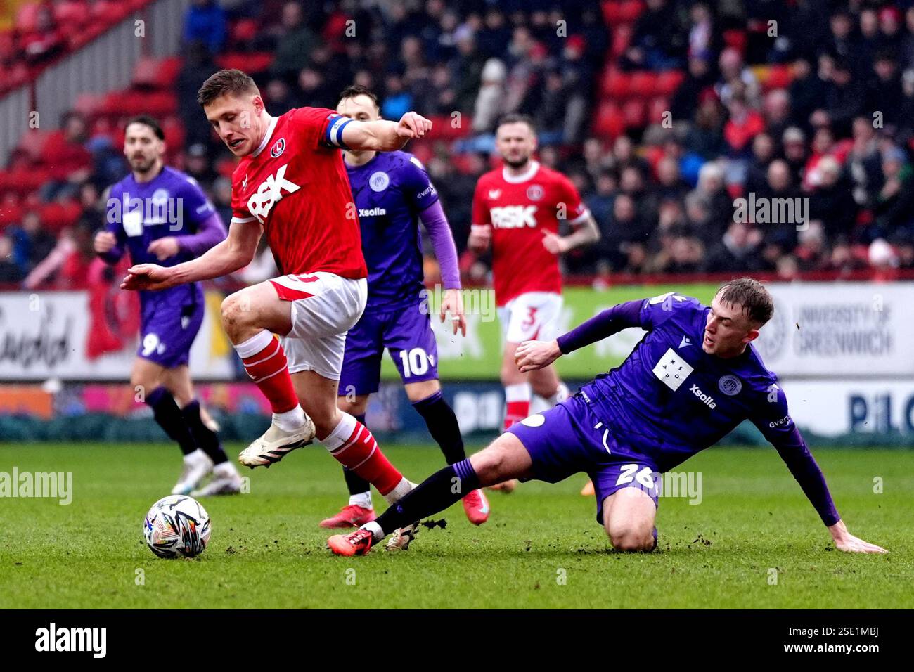 Charlton's Greg Docherty (left) with Stevenage's Eli King during the ...
