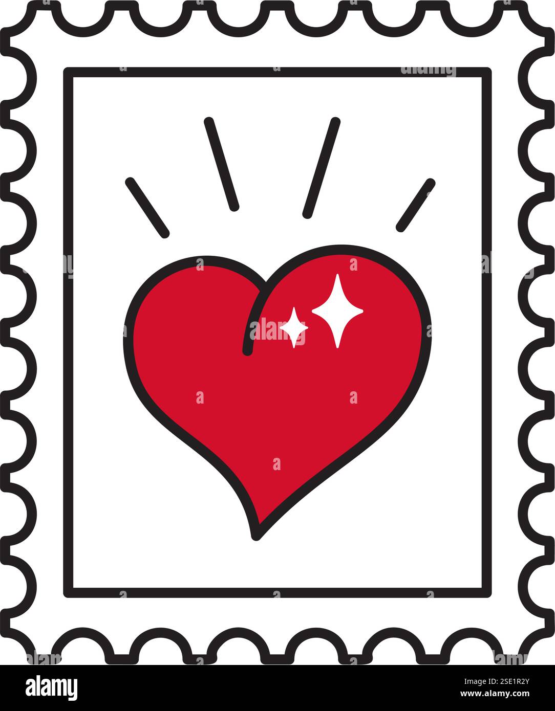 Postage stamp with Heart with crown doodle style. Hand drawn trendy ...