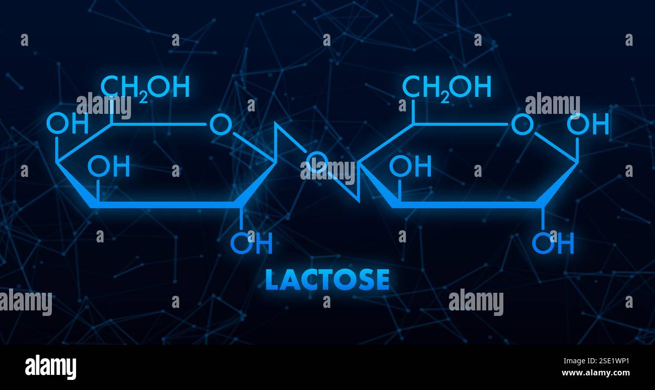 Lactose Molecule Structure with Chemical Formula on Dark Blue ...