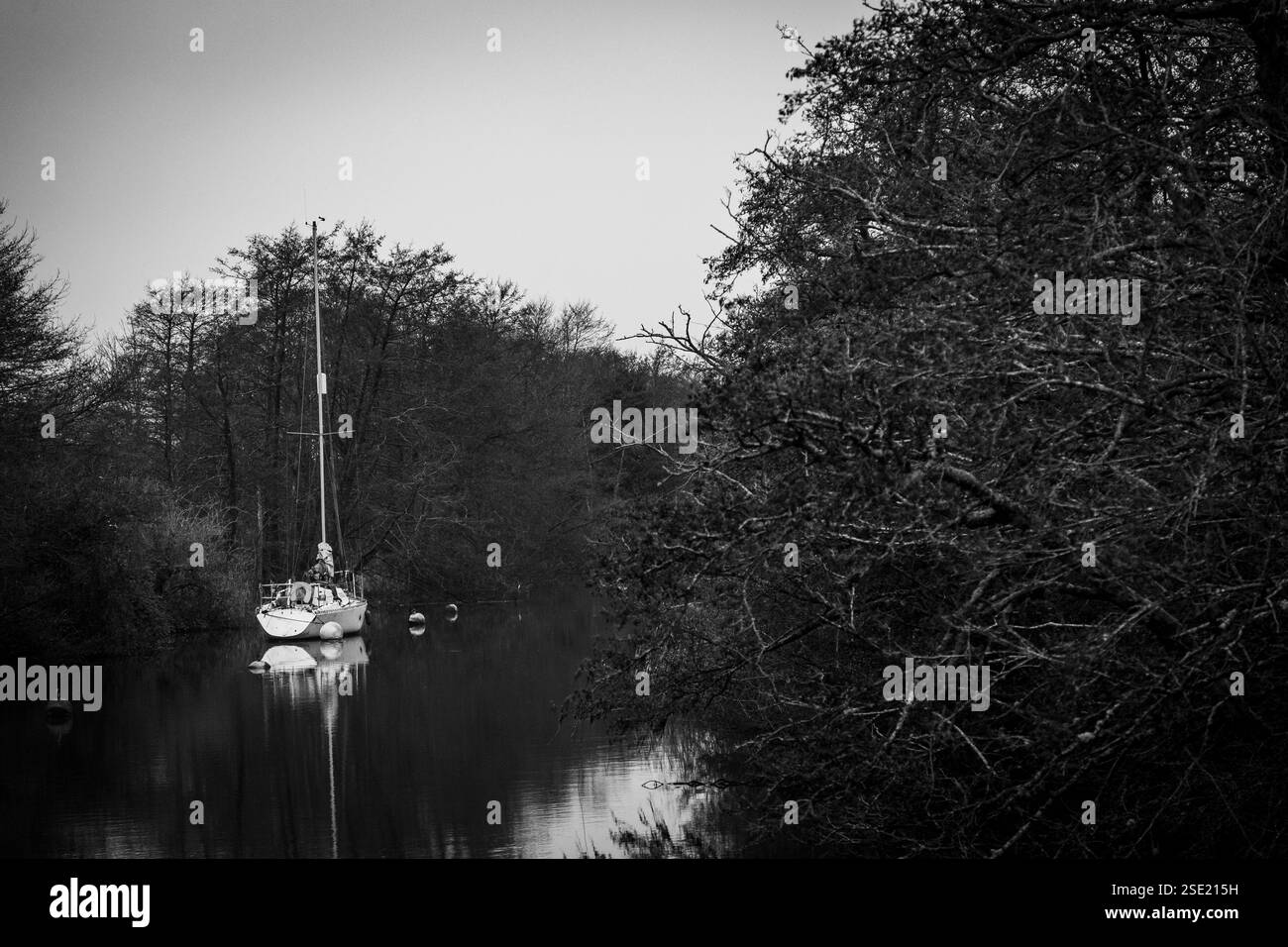 An old sailing yacht on it's river mooring, River Lyd, Gloucestershire ...