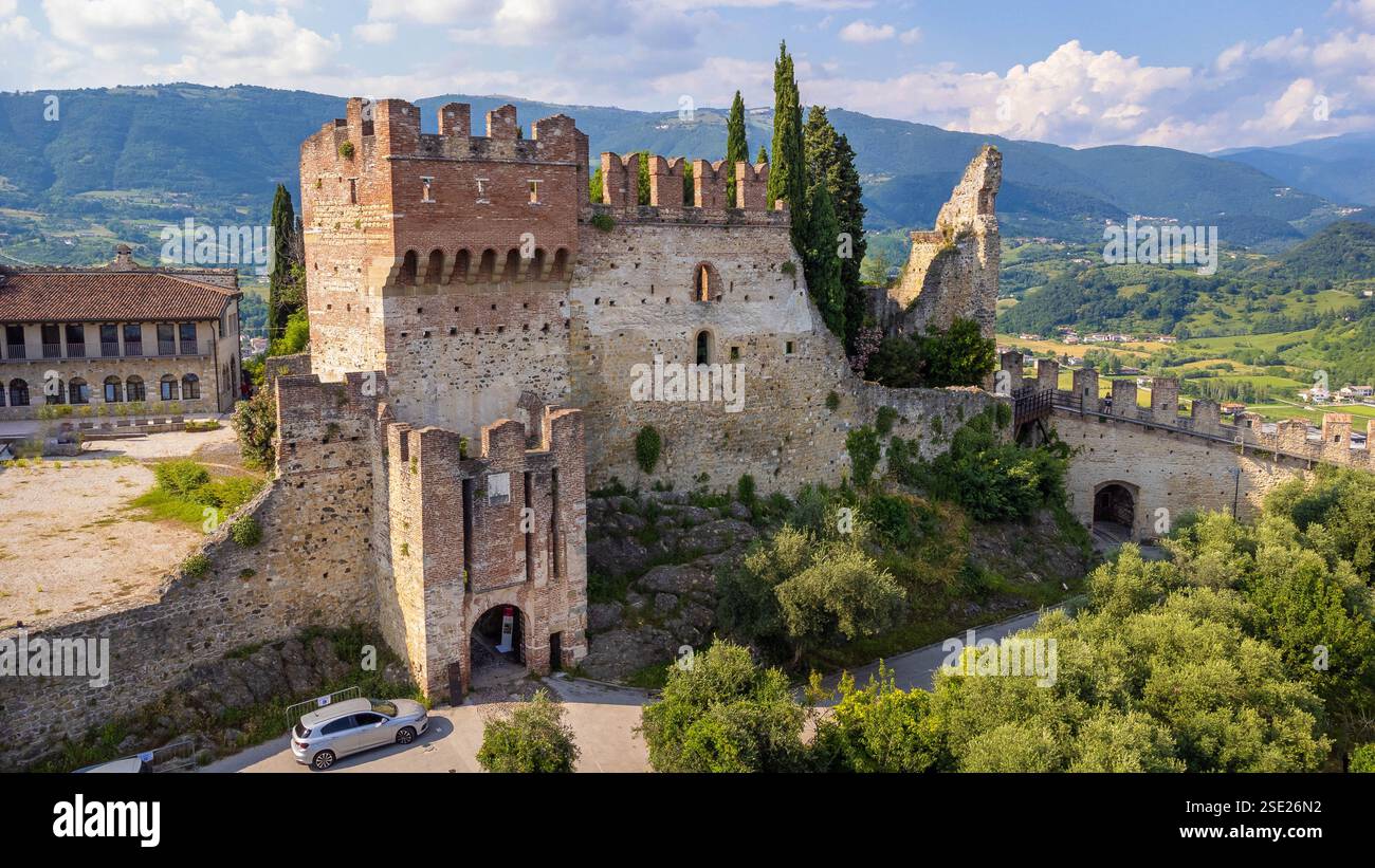 Marostica Upper Castle, aerial view of the medieval village on top of ...