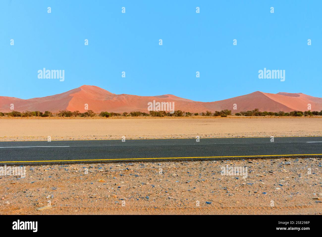 Giant sand dunes line the road between Sossusvlei and Dead Vlei in the ...