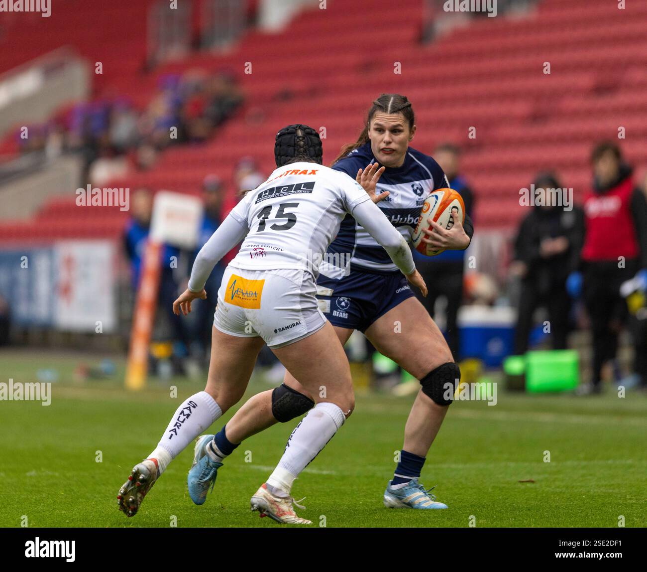 Exeter’s Merryn Doidge attempts to stop Bristol's Ilona Maher Scoring ...