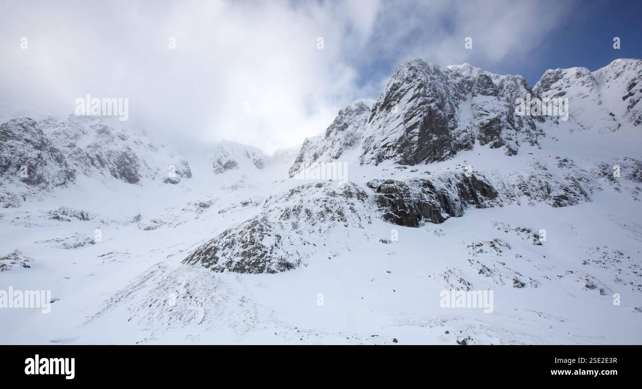 The snow covered North face of Ben Nevis, highest mountain in the UK ...