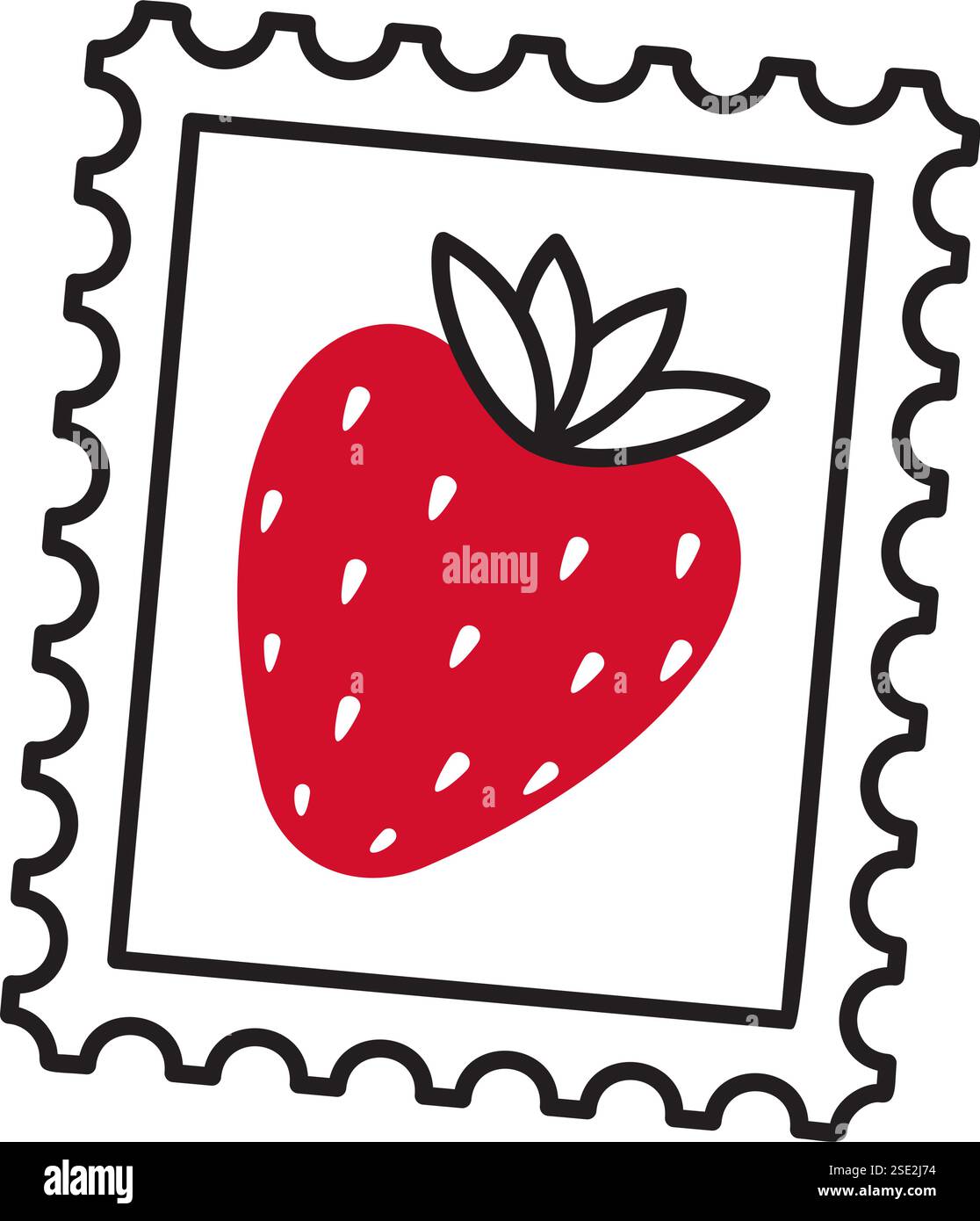 Postage stamp with Red strawberry doodle style Hand drawn trendy flat ...