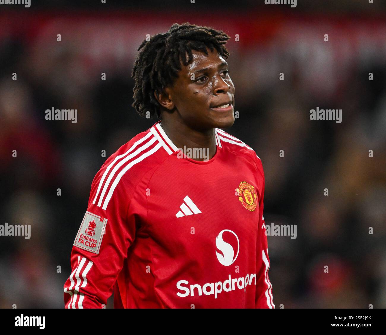 Patrick Dorgu of Manchester United during the Emirates FA Cup Fourth ...