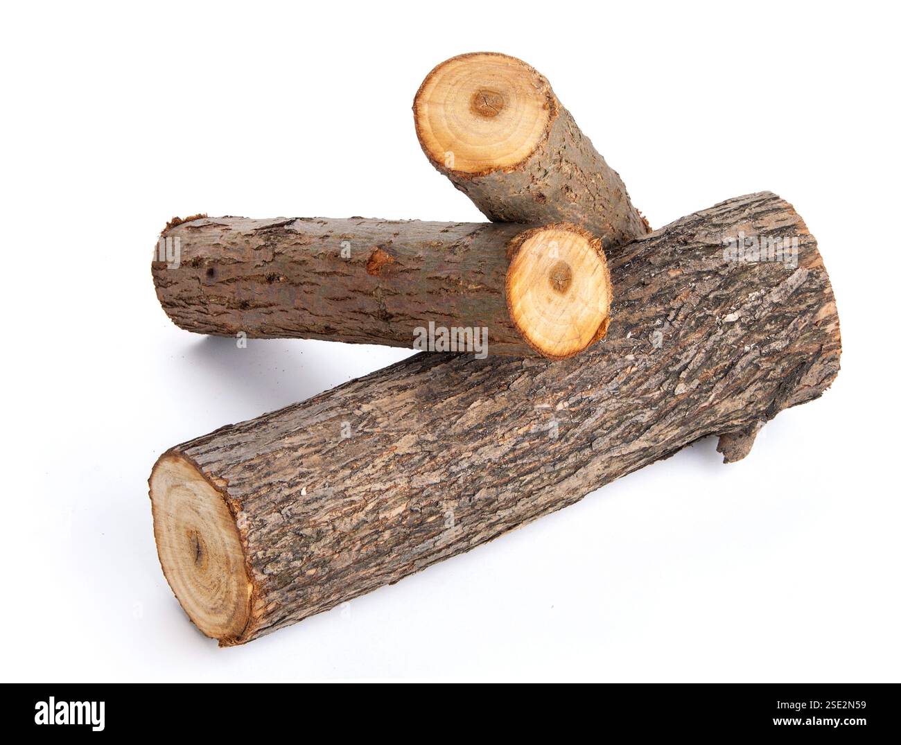 Three willow logs isolated over white background Stock Photo - Alamy