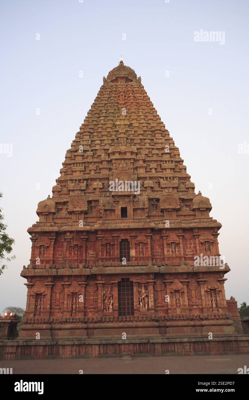 Sunset at Brihadeshwara temple called Big Temple located head of Kaveri ...