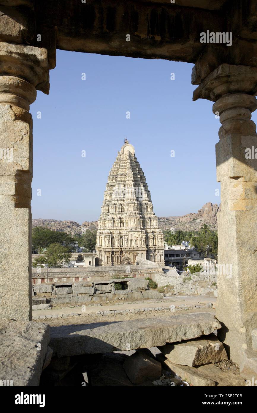 Virupaksha Temple through stone pillar, Hampi, Vijayanagar, UNESCO ...