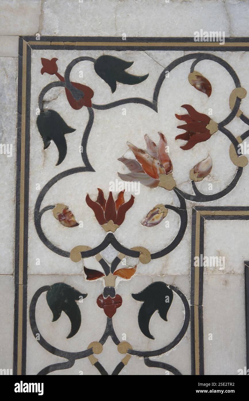 Marble inlay work of interlocking designs on wall of Taj Mahal Seventh ...