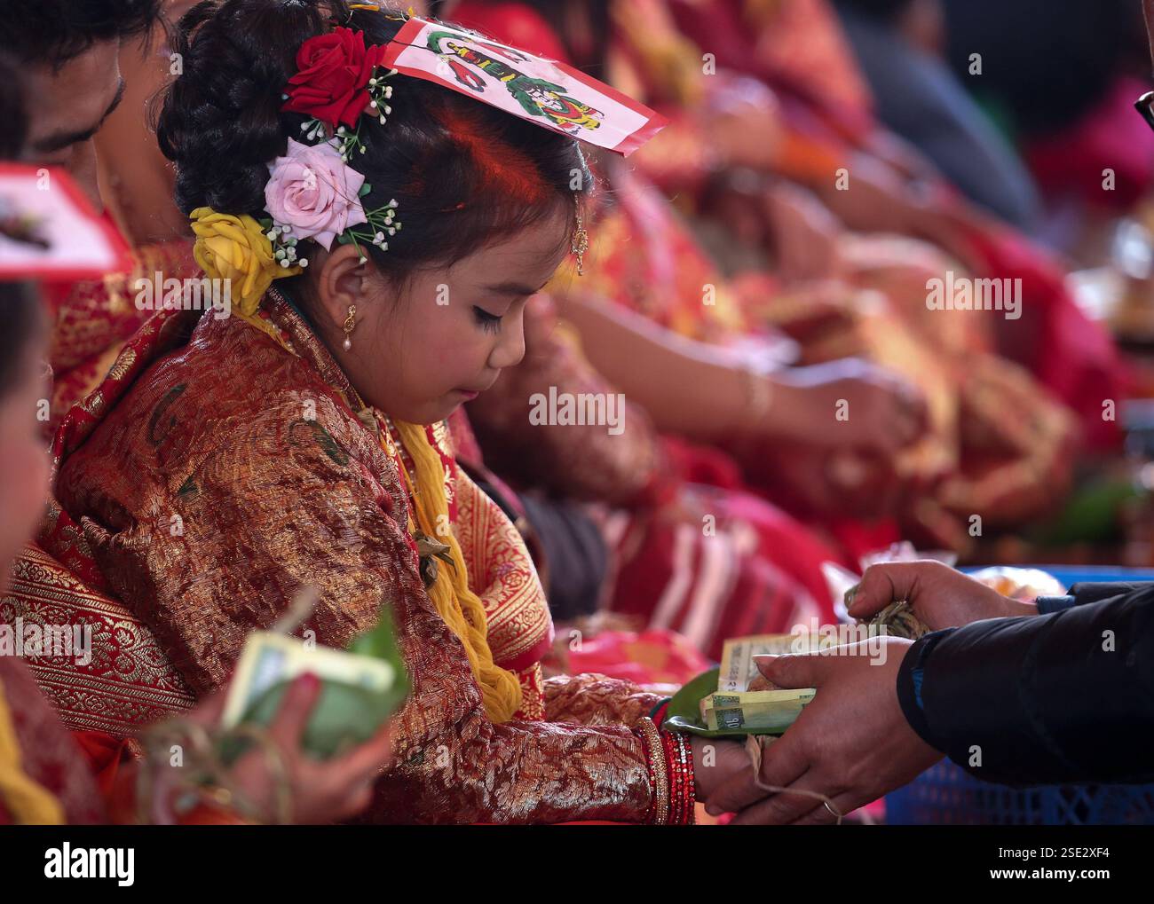 February 8, 2025: A small girl from Newar community performs religious ...