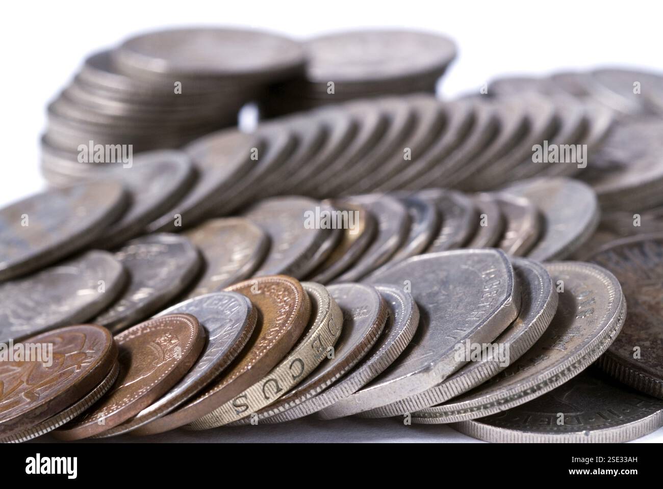 Coins many Indian Rupee round three stacks Stock Photo - Alamy