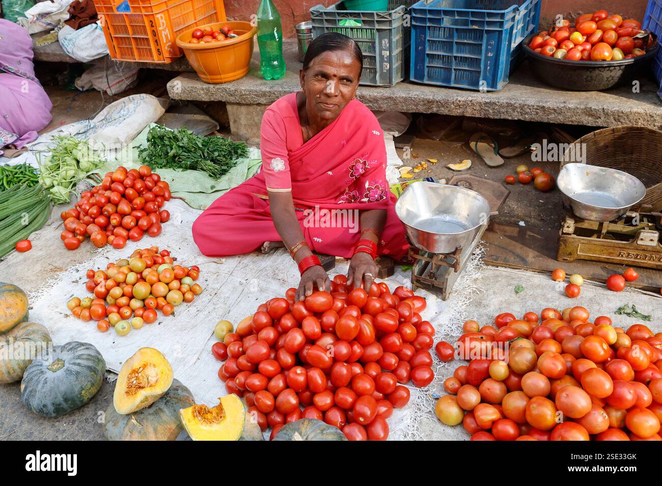 Tomato vendor at Devaraja Market in Mysuru (Mysore), Karnataka, India ...
