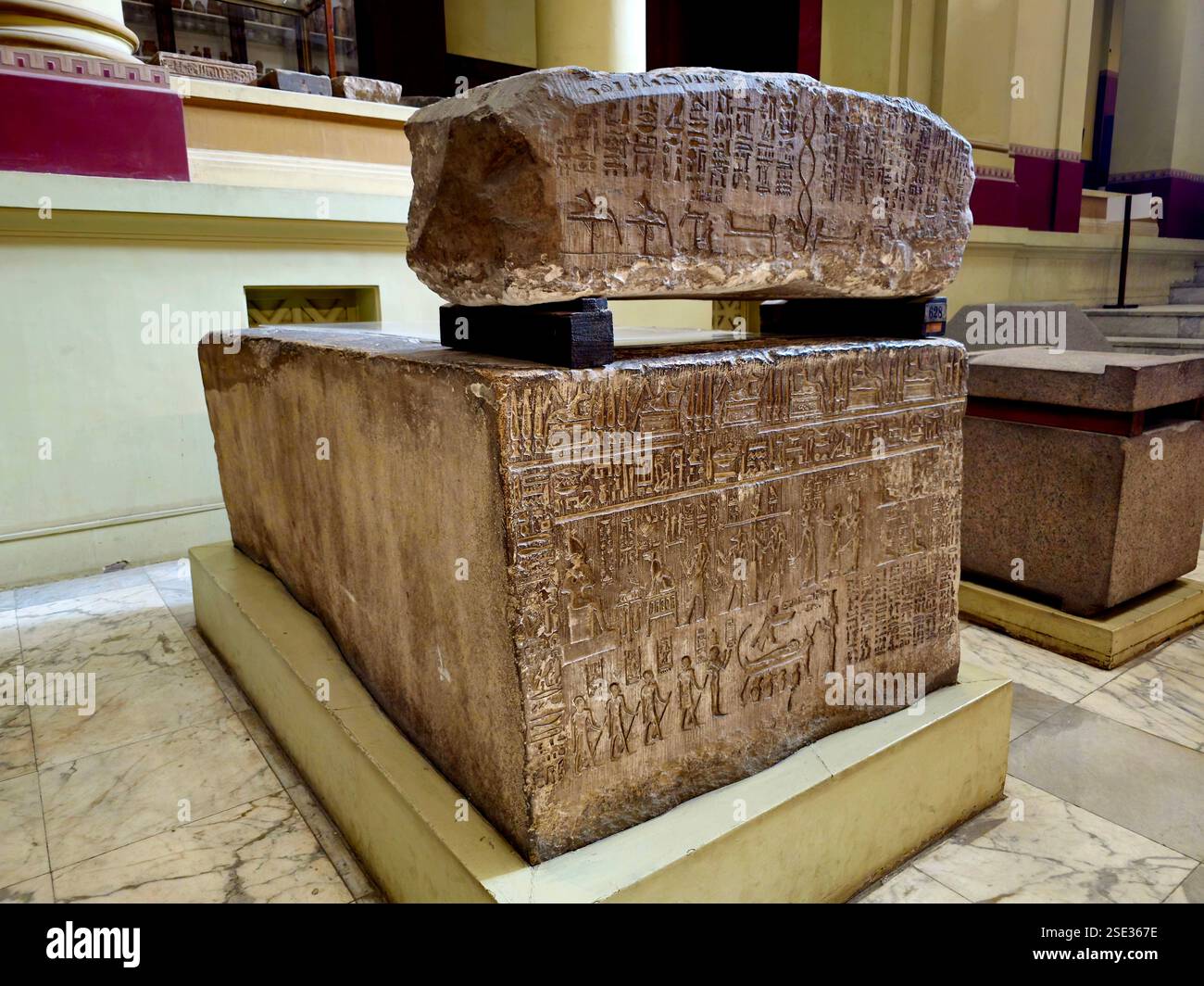 Cairo, Egypt, February 1 2025: sarcophagus ancient coffins inside the ...