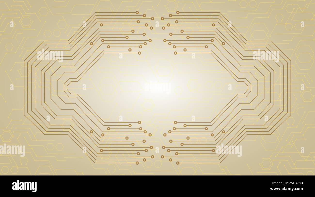 Golden circuit board pattern forms a symmetrical abstract frame Stock ...