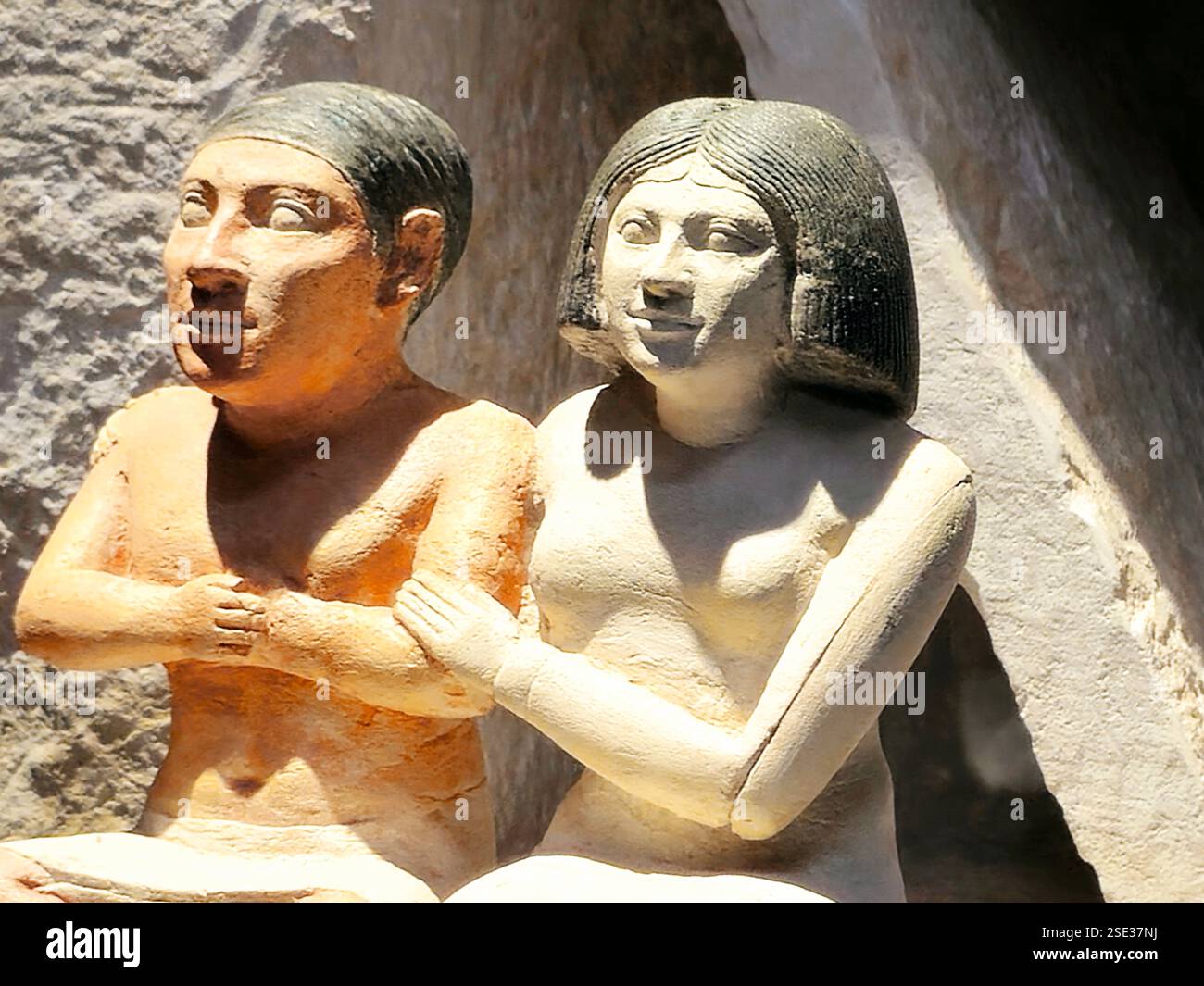 Cairo, Egypt, February 1 2025: Dwarf Seneb with his wife (2400-2500 BC) inside the Egyptian or ...