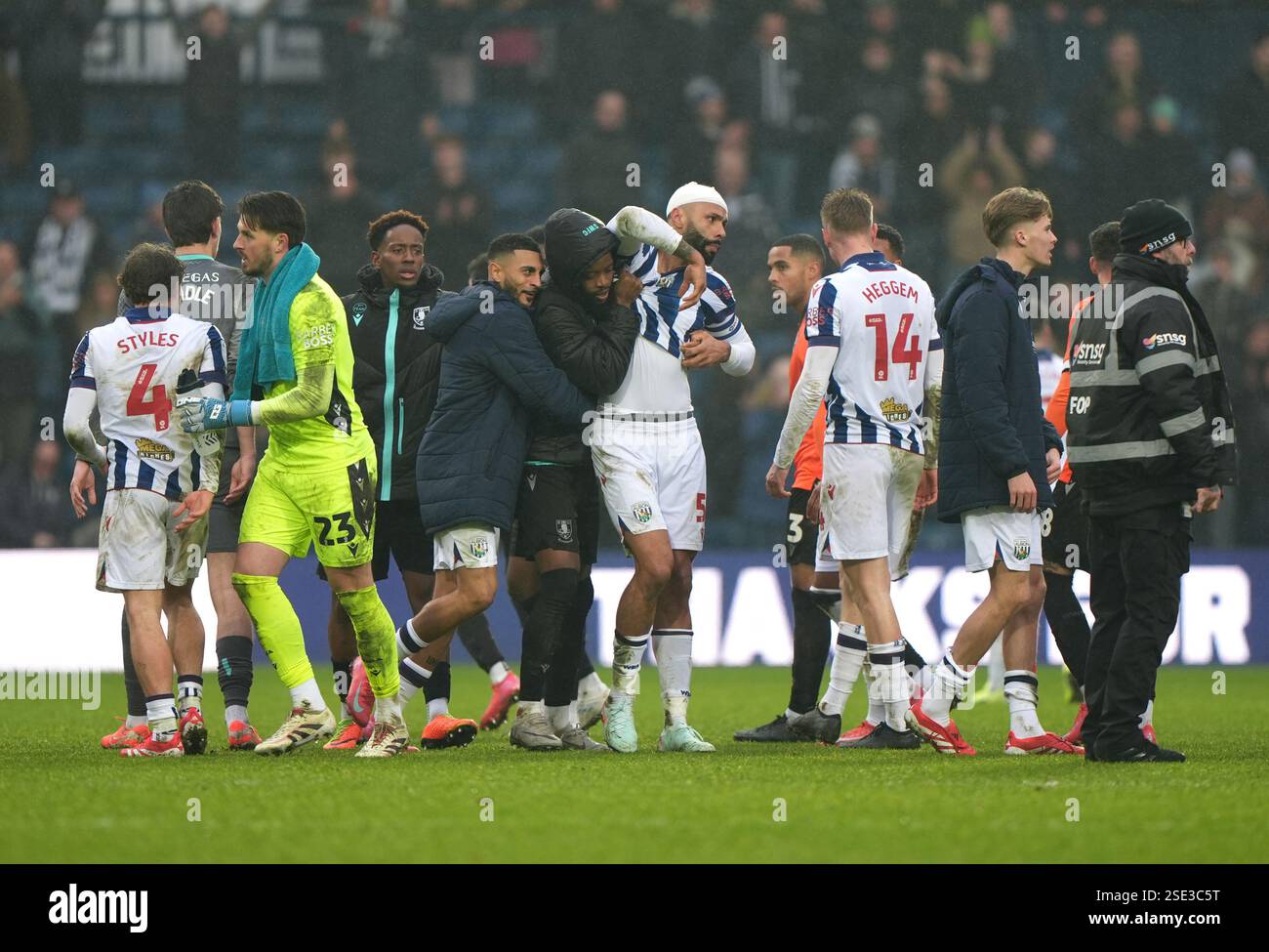 West Bromwich Albion's Kyle Bartley reacts after being shown a red card ...