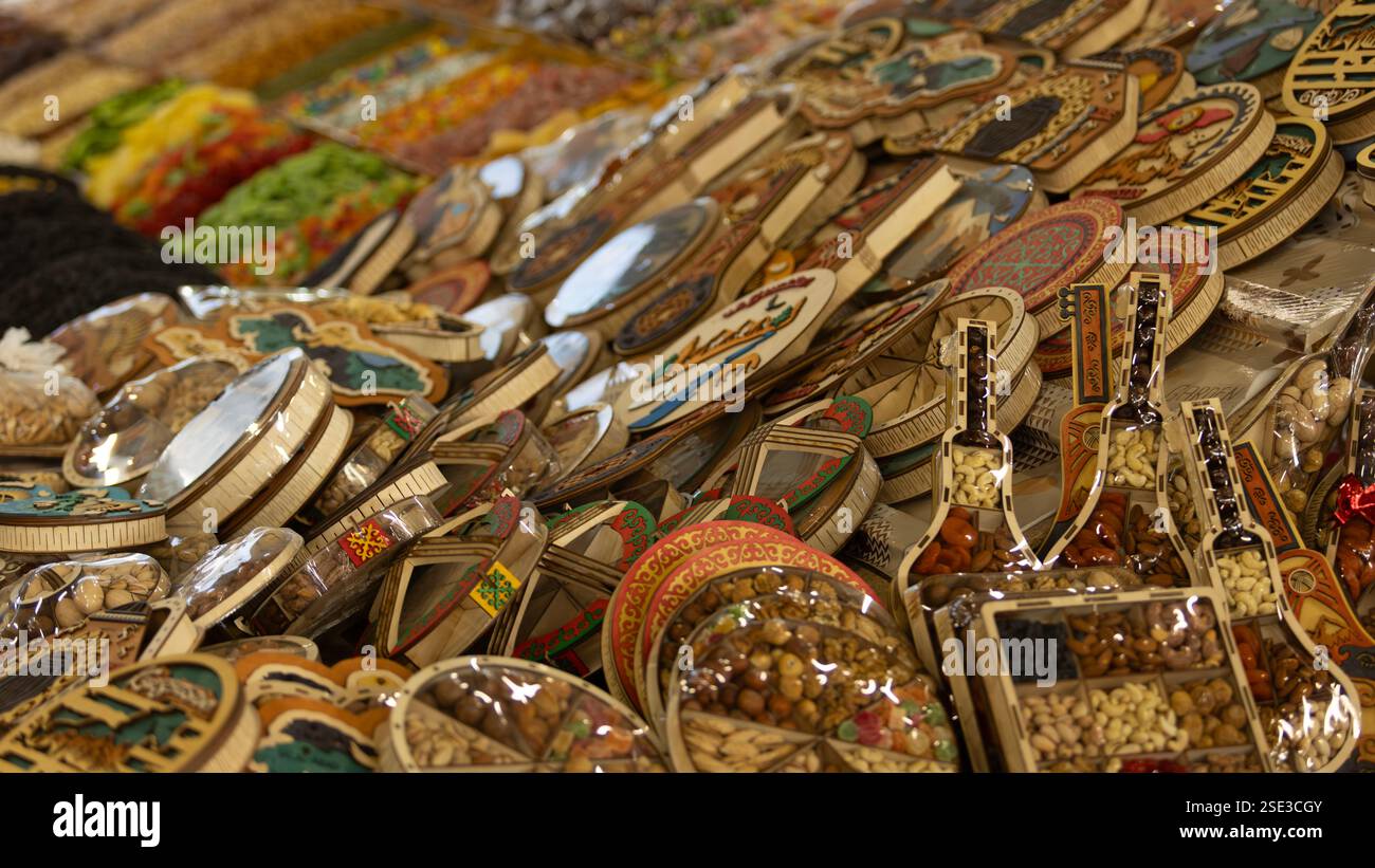 Bishkek, Kyrgyzstan October 11 2024: the folk container with dried nut ...