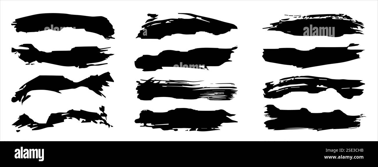 Vector collection of artistic grungy black paint hand made creative ...