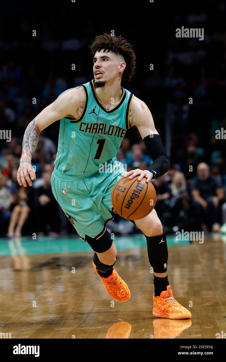 Charlotte Hornets guard LaMelo Ball handles the ball during the second ...