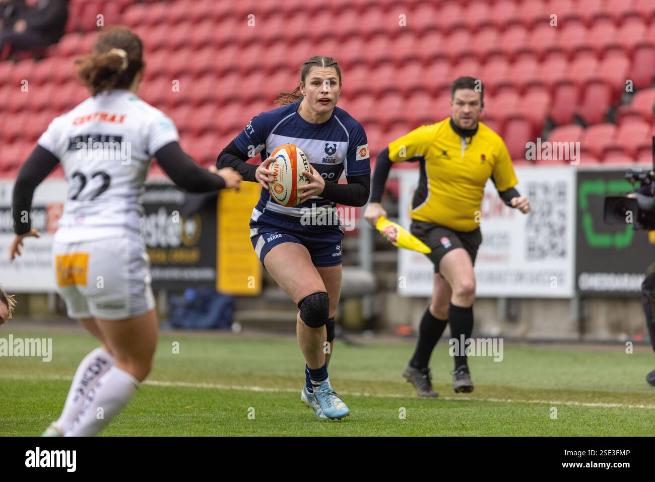 Bristol's Ilona Maher head towards the try line PWR match at Ashton ...