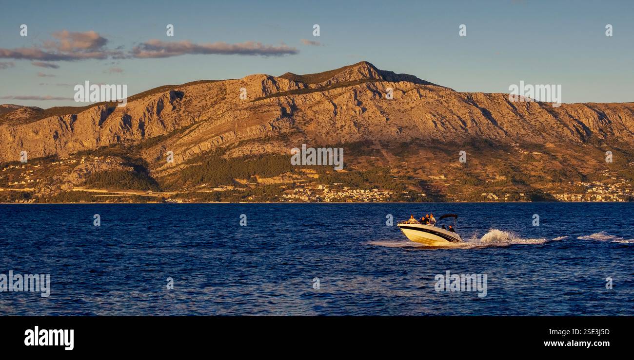Speedboat on the Adriatic between Brač & mainland Croatia, Dalmation ...