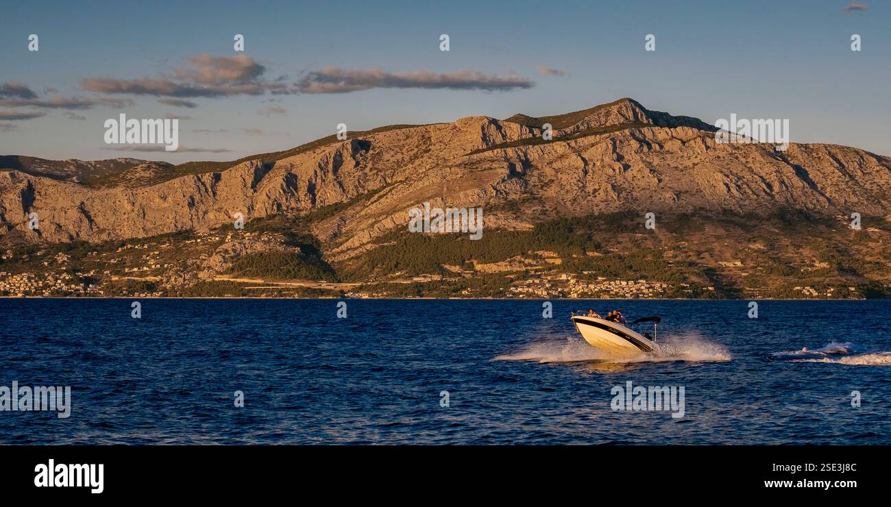Speedboat on the Adriatic between Brač & mainland Croatia, Dalmation ...