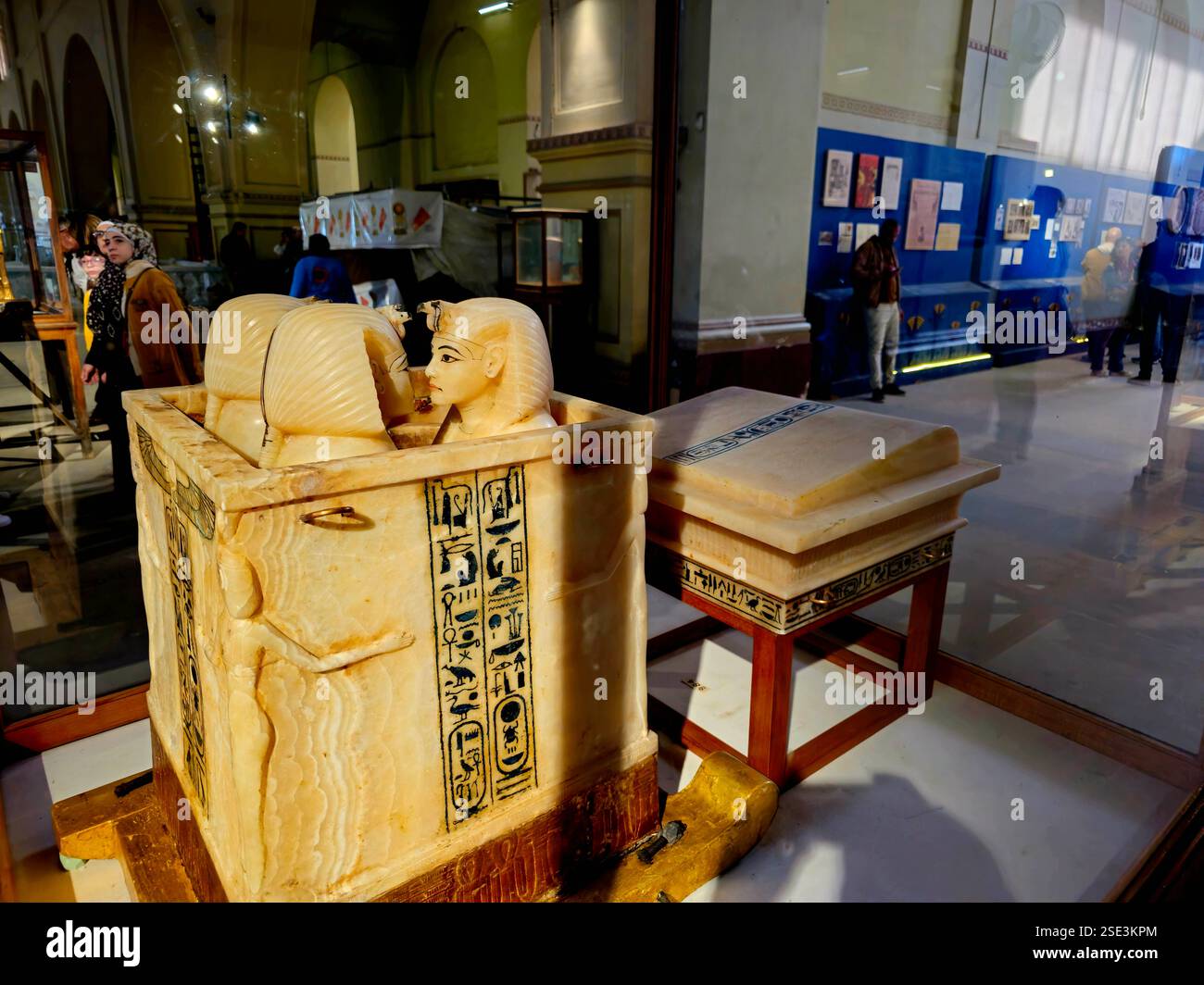 Cairo, Egypt, February 1 2025: Canopic box from Tutankhamun's tomb ...