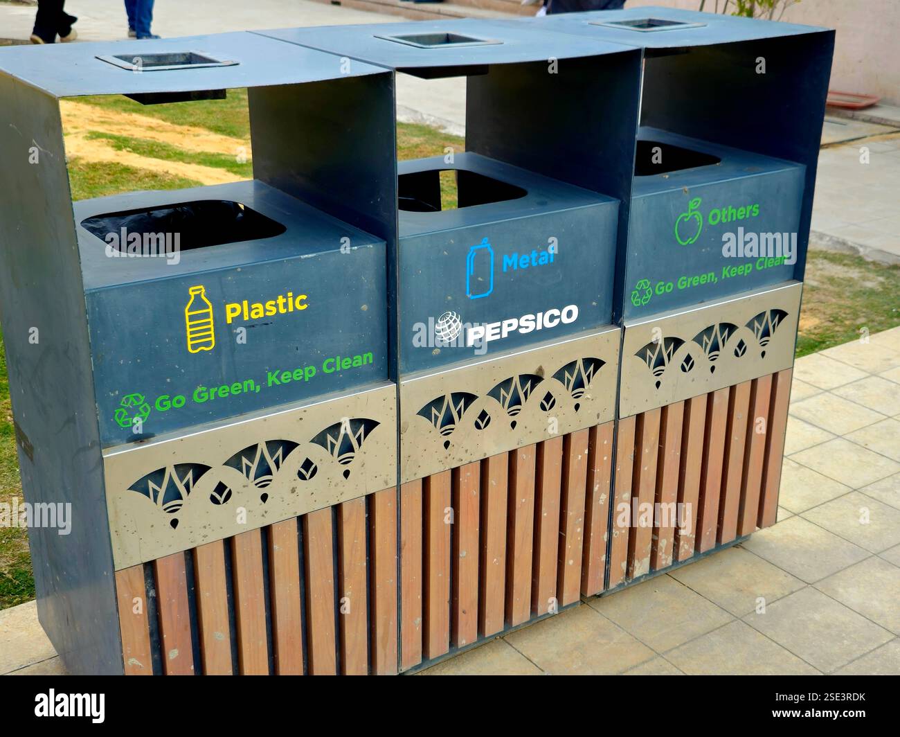Cairo, Egypt, February 1 2025: Wooden trash bin for different garbage ...