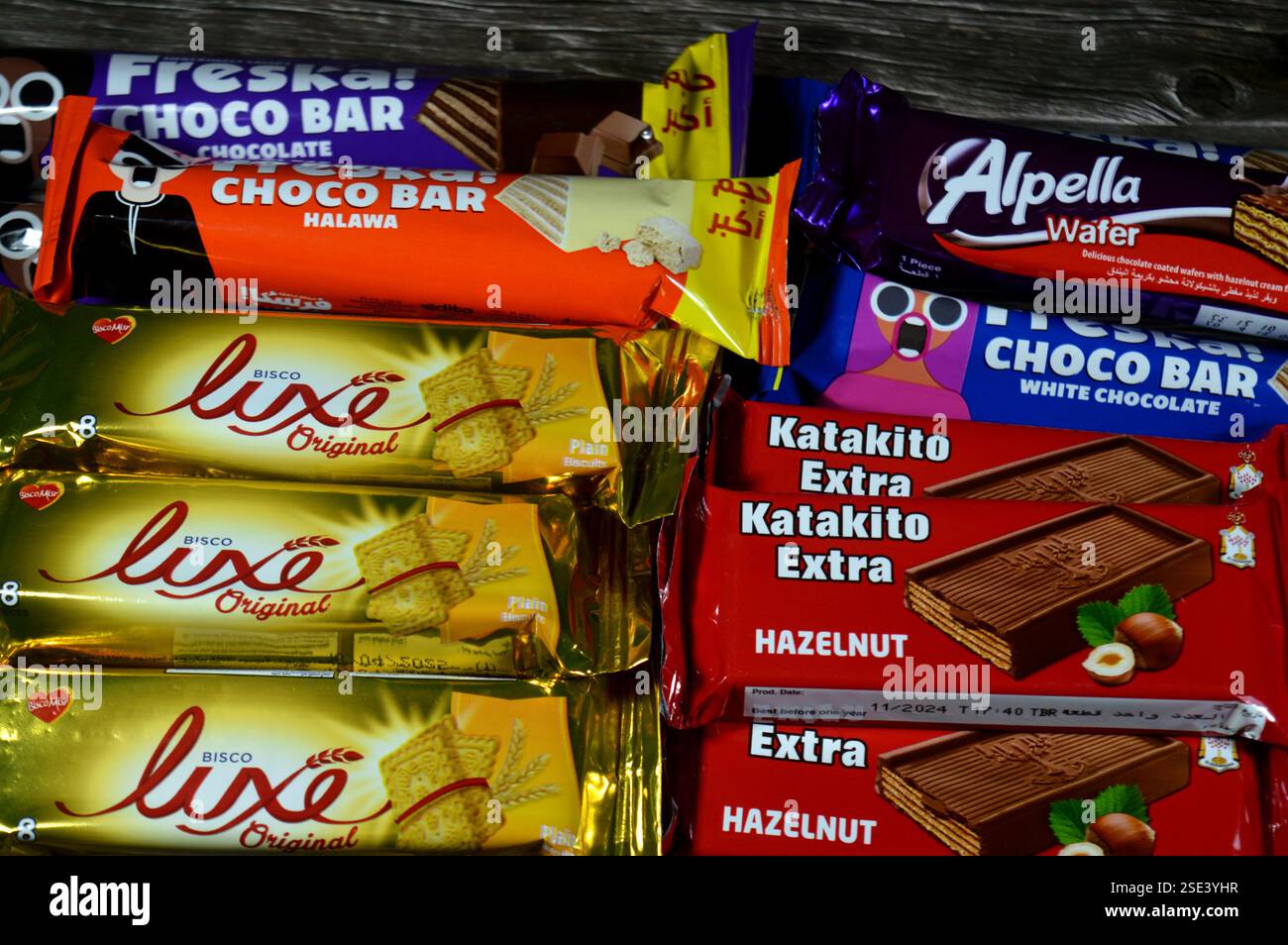Cairo, Egypt, January 28 2025: assorted biscuits and chocolates, Luxe ...