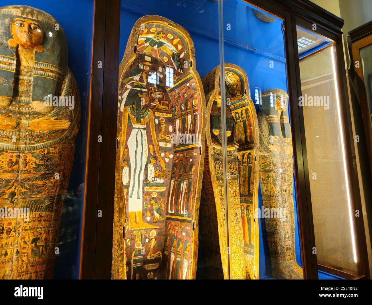 Cairo, Egypt, February 1 2025: sarcophagus ancient coffins inside the ...