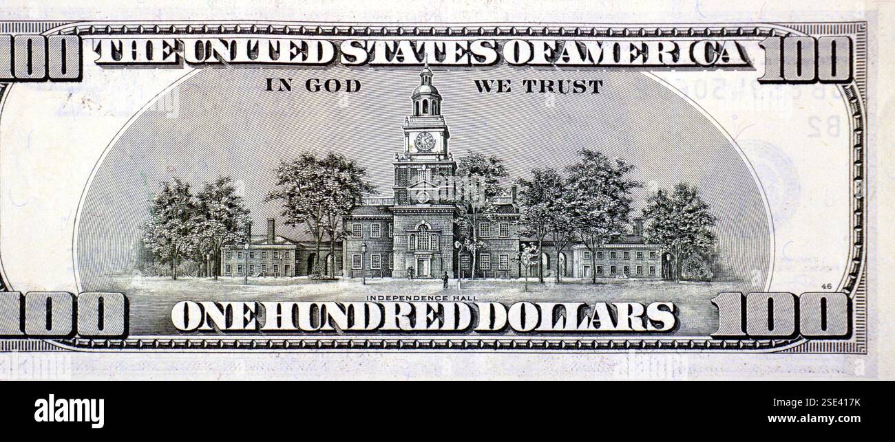 Large fragment of the reverse side of 100 one hundred dollars bill ...