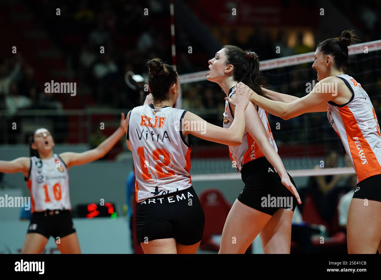 ISTANBUL, TURKIYE - JANUARY 26, 2025: Eczacibasi Dynavit players ...