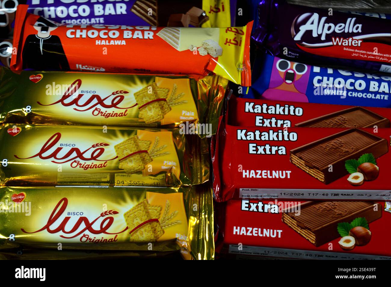 Cairo, Egypt, January 28 2025: assorted biscuits and chocolates, Luxe ...