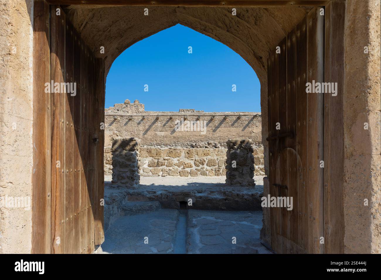 The main entrance to the 15th-century Arad Fort in Manama, Bahrain ...