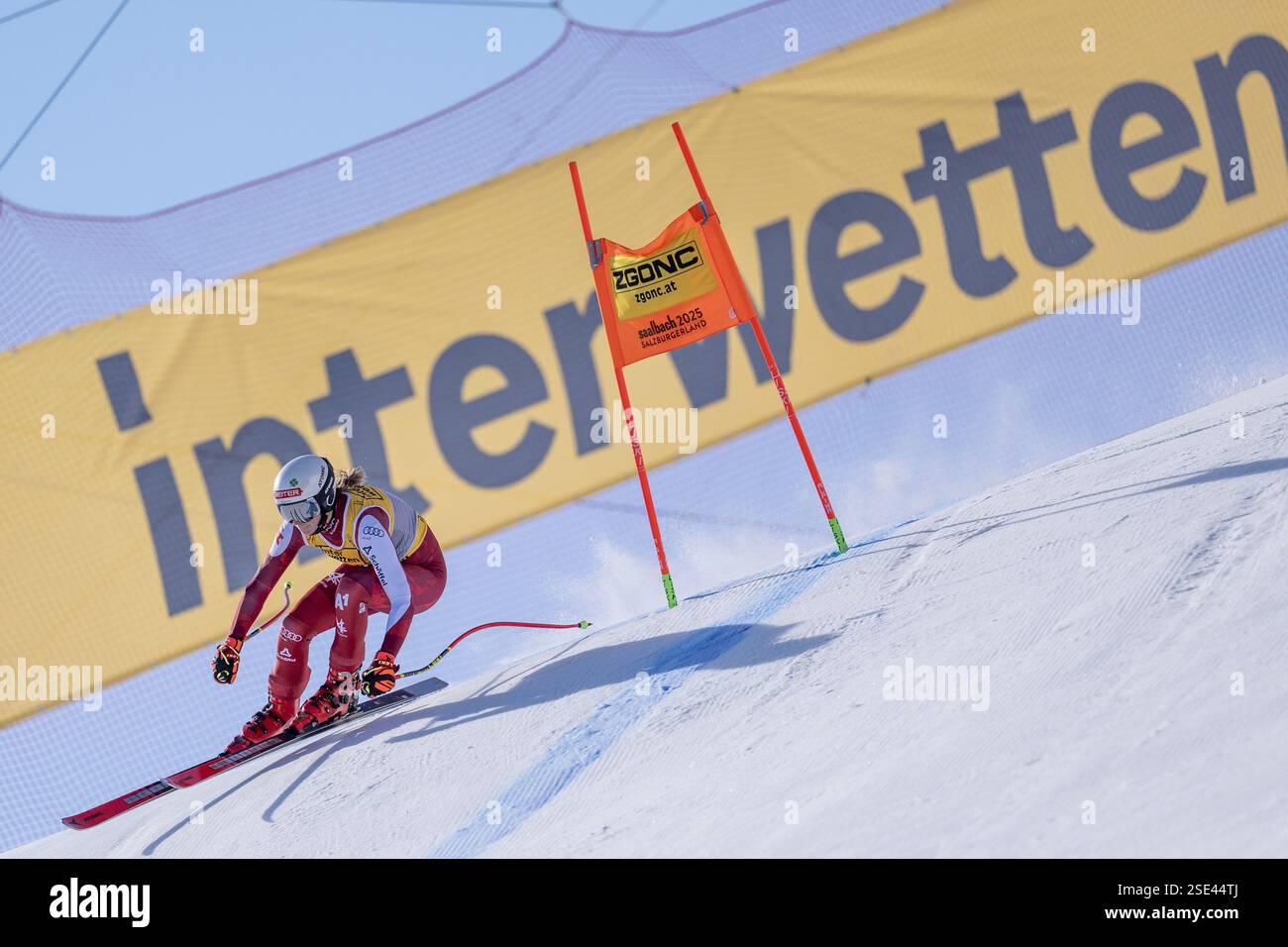 SAALBACH, AUSTRIA - FEBRUARY 8: Mirjam Puchner of Austria in action ...