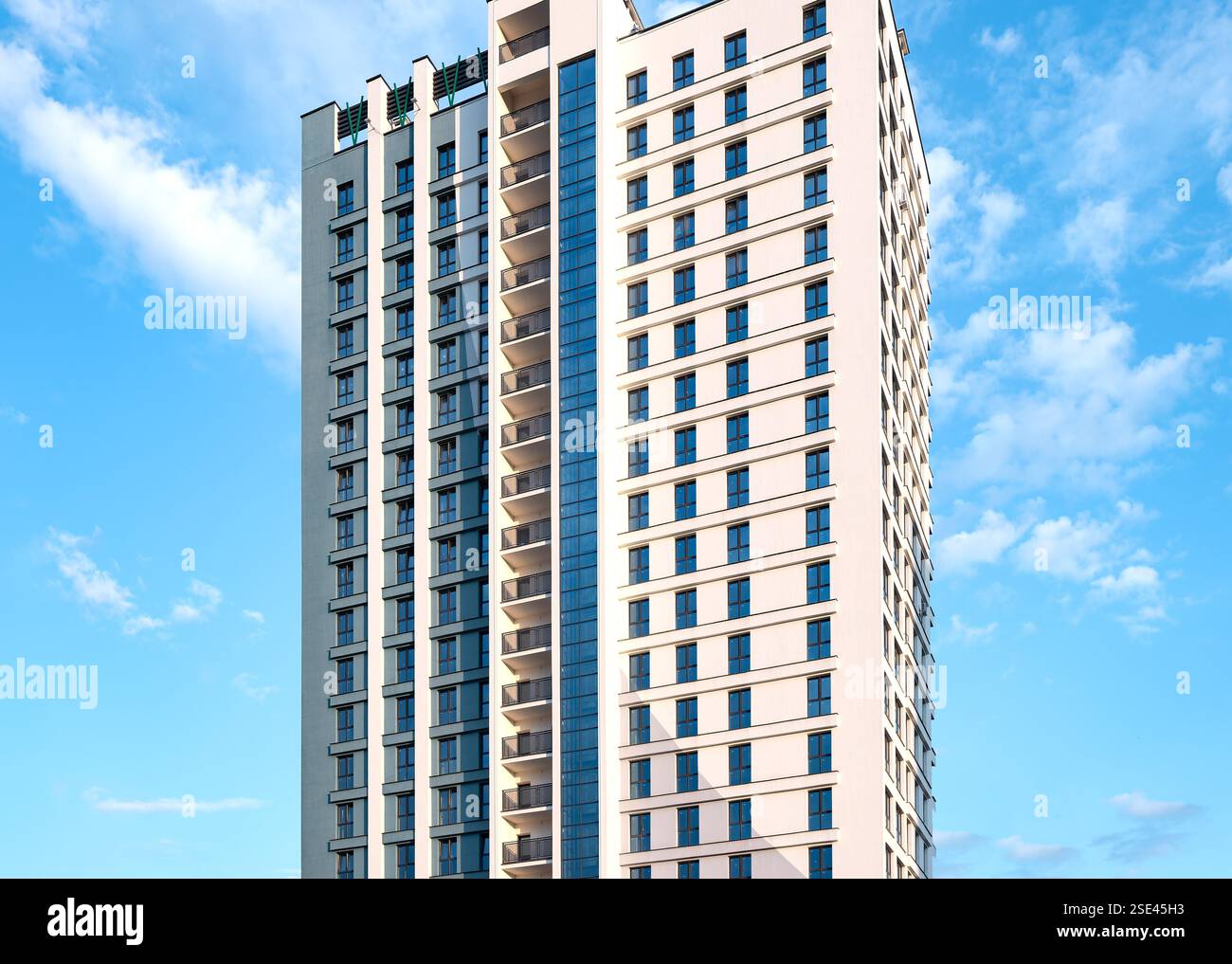 Modern high-rise building with sleek facades and large windows in an ...
